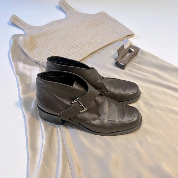 Etienne Aigner | Shoes | Vintage Etienne Aigner Leather Buckle Booties ...